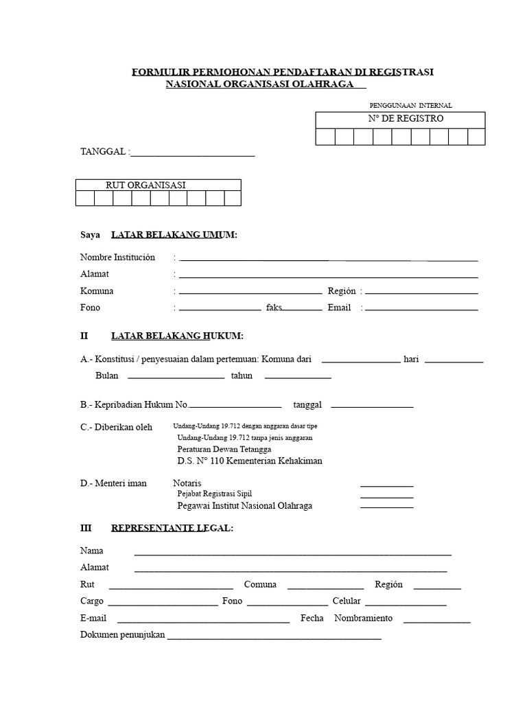A.-formulir Pendaftaran Pendaftaran Organisasi Olahraga | PDF