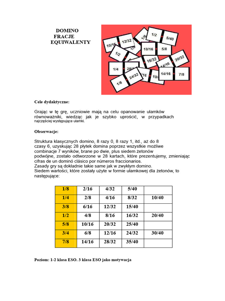 Domino Ułamki Równoważne PDF | PDF