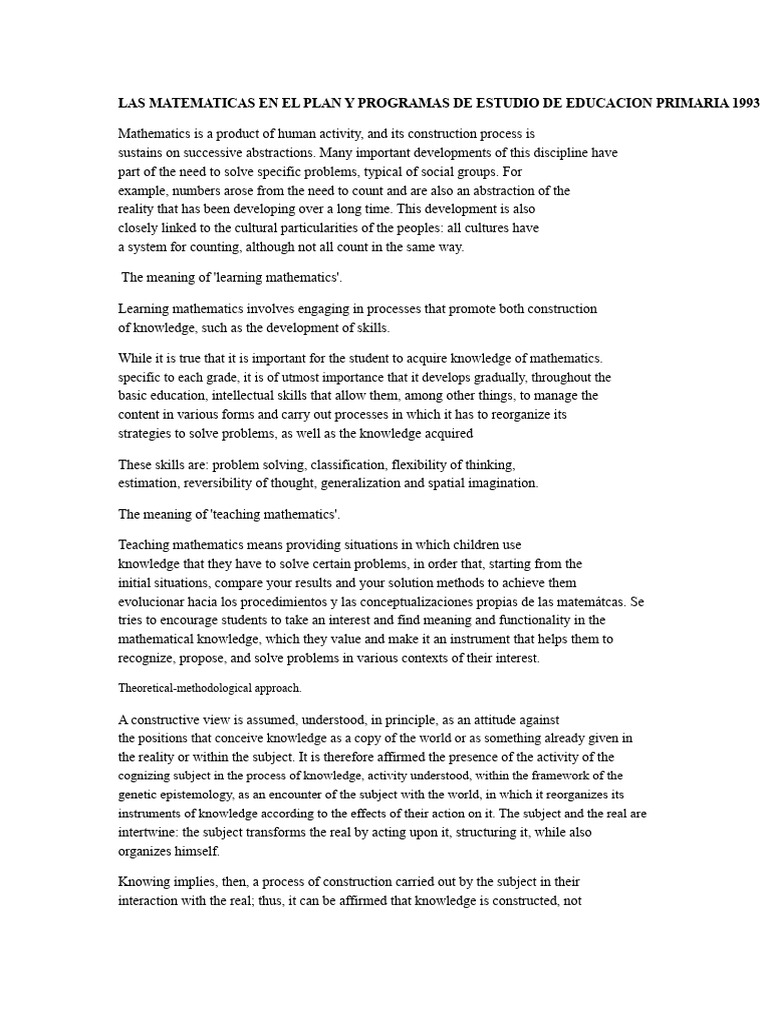 Mathematics in The Curriculum and Study Programs of Primary Education ...