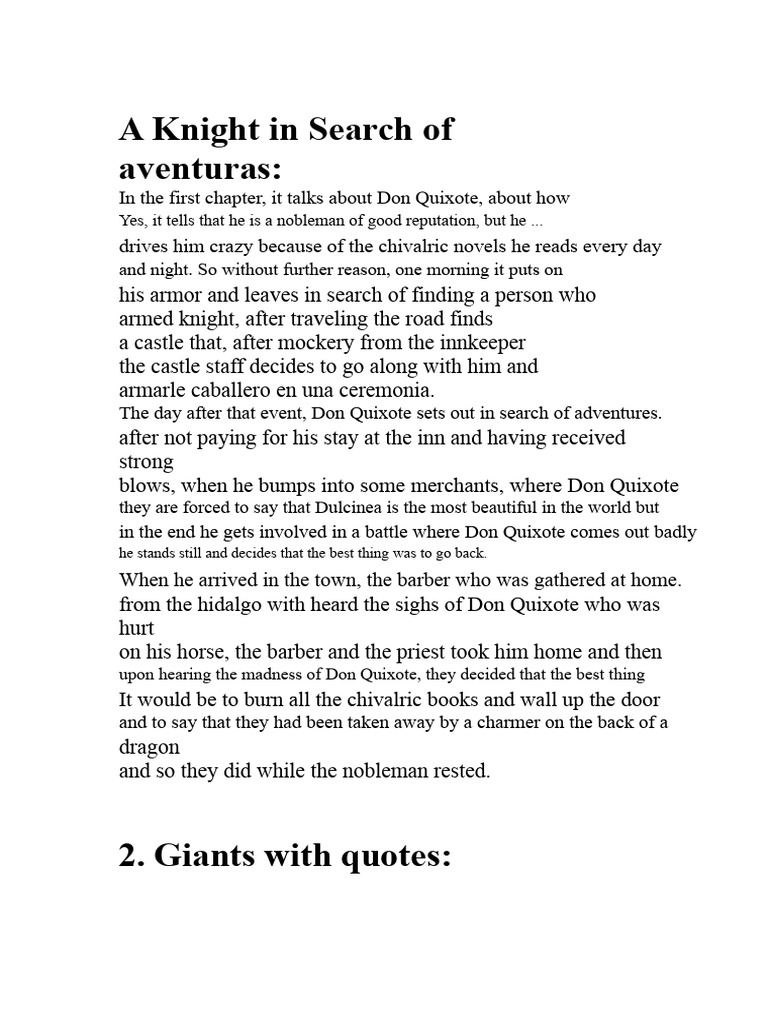 Summary of Don Quixote - Vicente Vives | PDF | Don Quixote | Spanish Novels