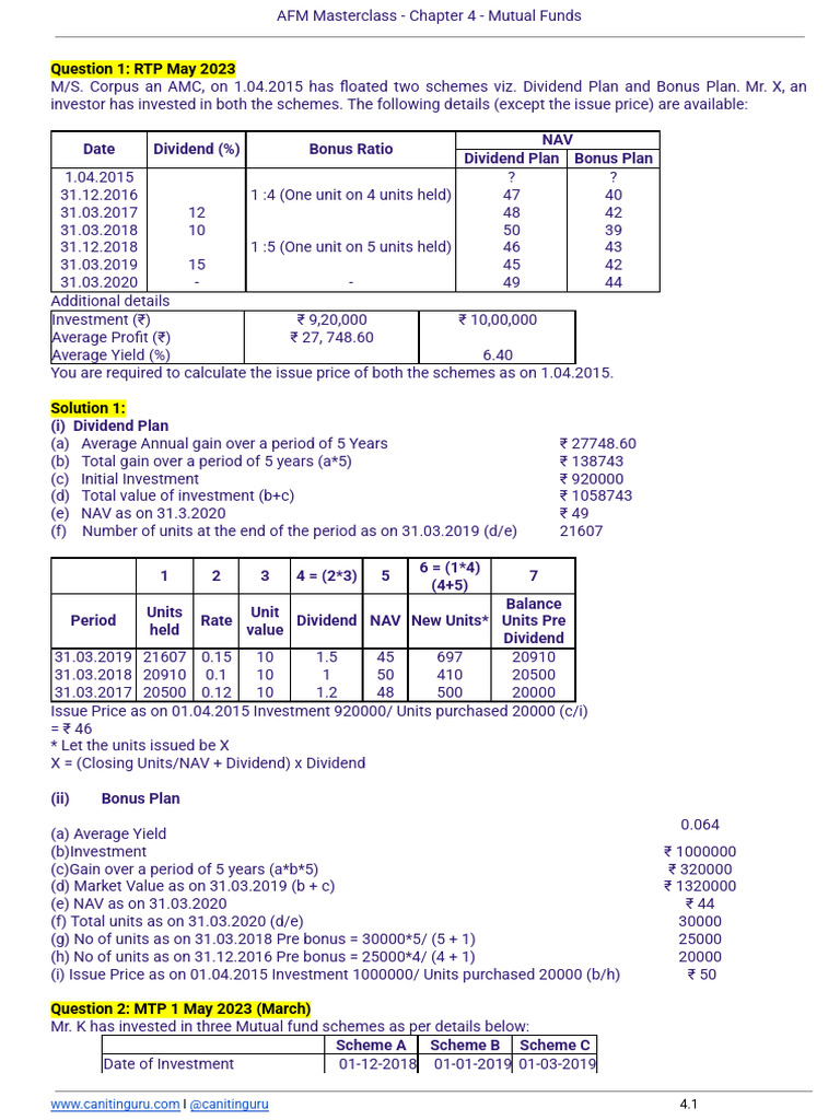 Mutual Fund Analysis and Calculations | PDF | Sharpe Ratio | Dividend