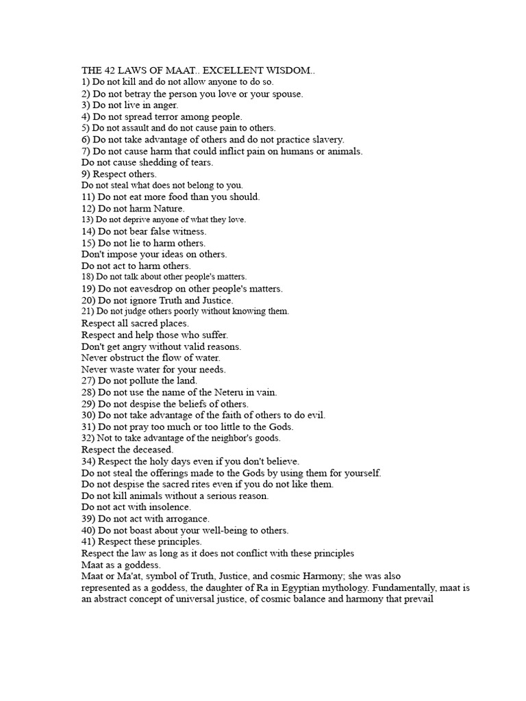 The 42 Laws of Maat Explained | PDF