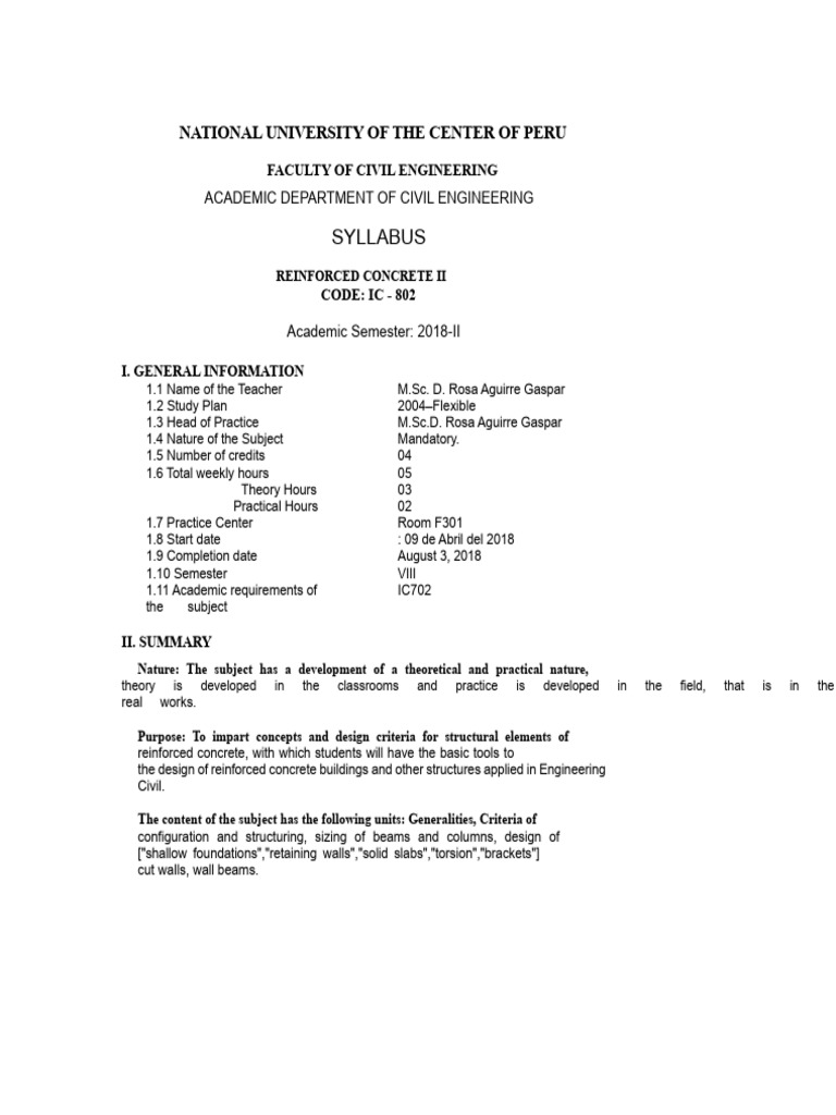Concrete Syllabus Reinforced II - 2018 II | PDF | Foundation ...