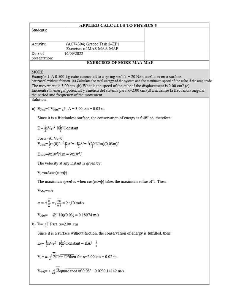Graded Task 2 Applied Calculus in Physics 3 - UTP | PDF | Oscillation ...