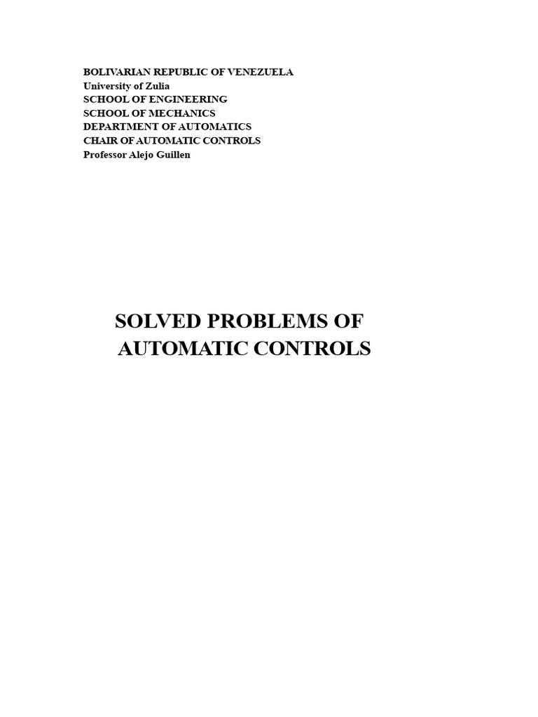 Solved Problems in Automatic Control | PDF | Control Theory | Feedback