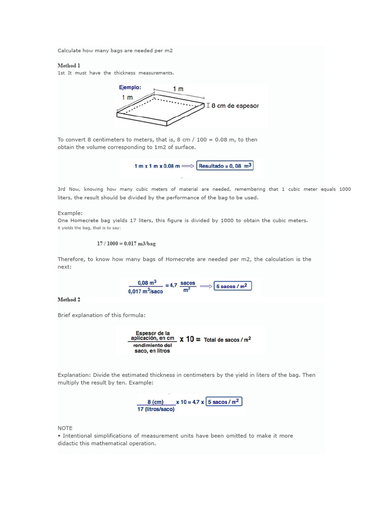 Calculate How Many Bags You Need Per m2 | PDF | Concrete | Litre