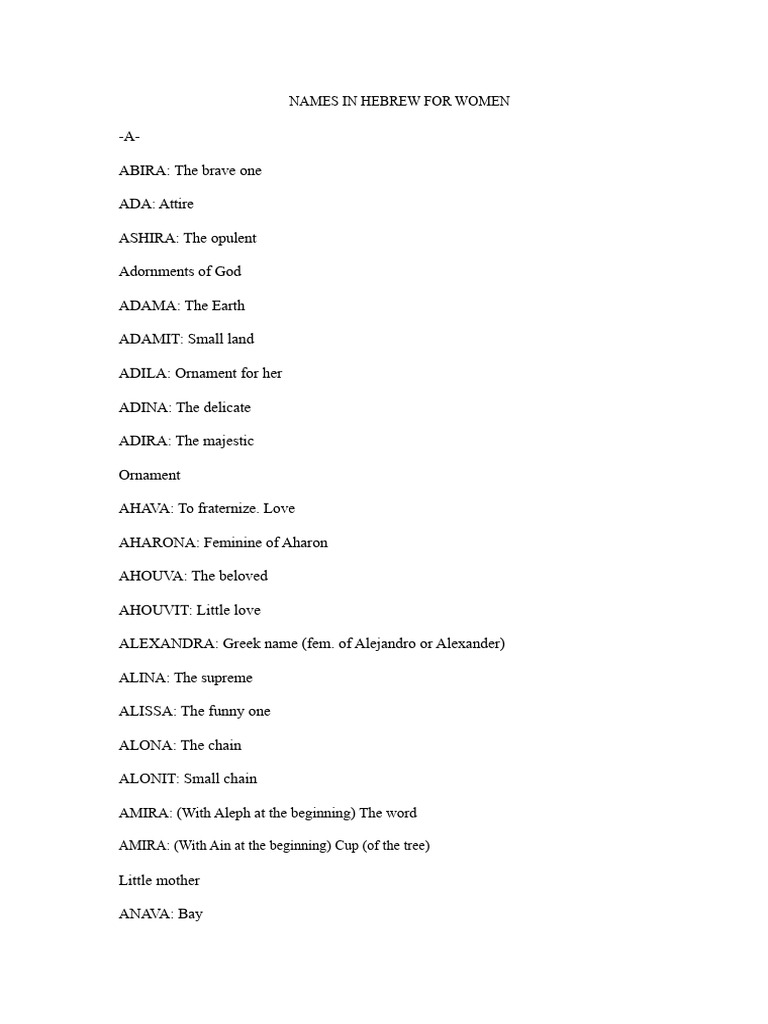 Hebrew Names for Women and Their Meanings | PDF | Zohar | Kabbalah