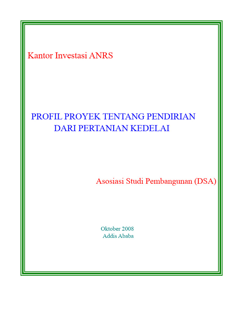 Proyek Pendirian Pabrik Kedelai ANRS | PDF