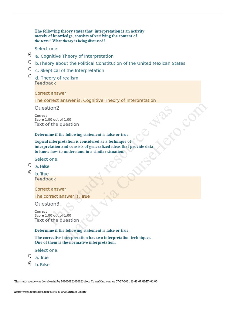 Cognitive Theory of Interpretation Quiz | PDF | Truth | Theory