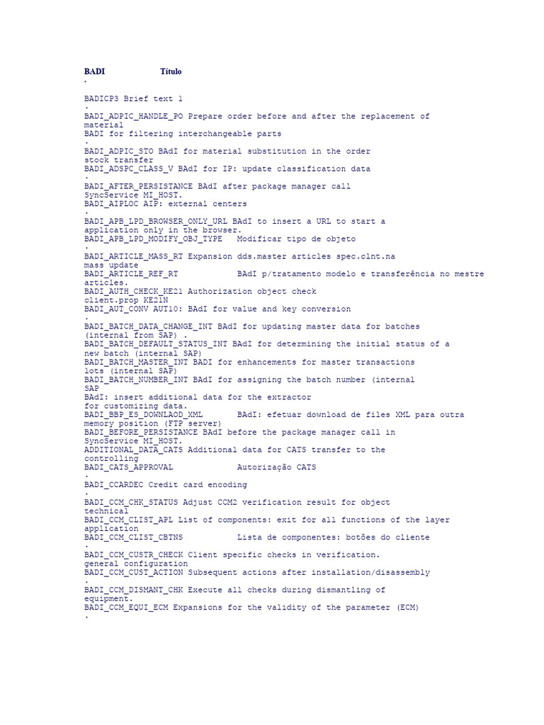 BADI - List of The Main BADIs in SAP | PDF | Taxes | Business