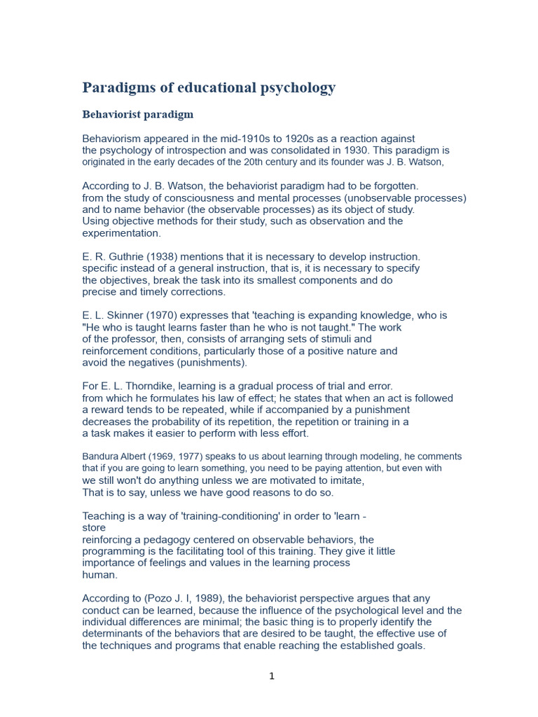 Paradigms of Educational Psychology | PDF | Constructivism (Philosophy ...