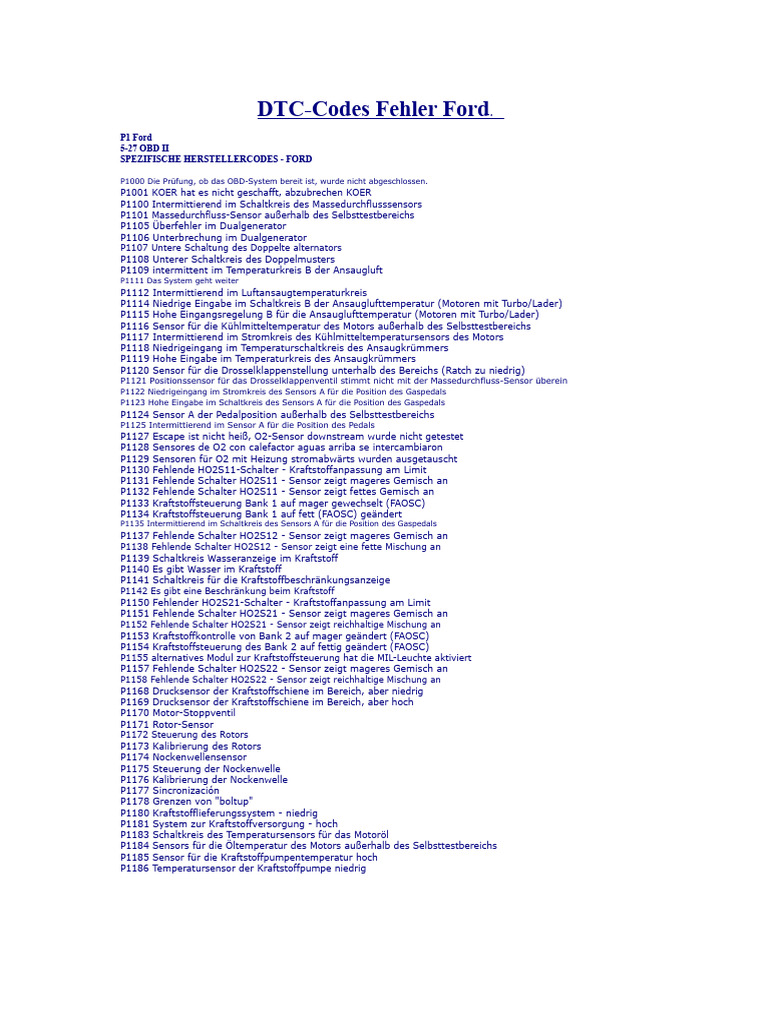 Ford Fehlercode Liste Pdf