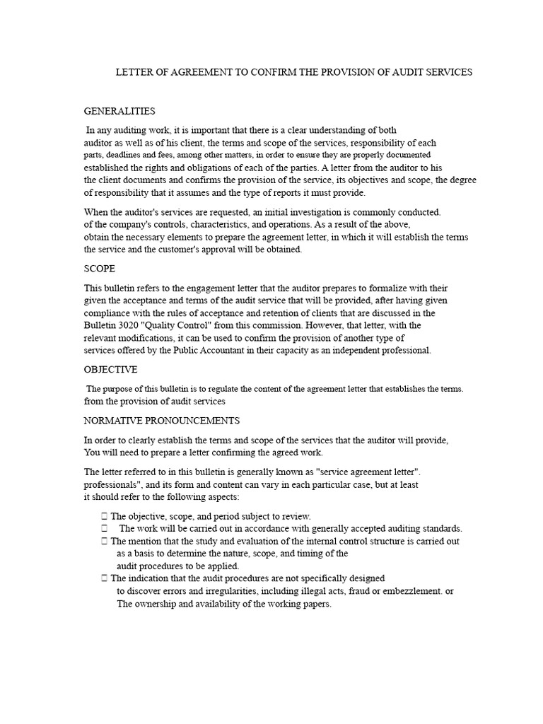 Letter AGREEMENT | PDF | Audit | Internal Control