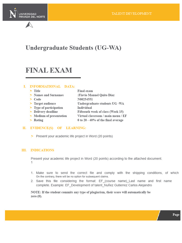 Final Exam: Talent Development Project | PDF | Thesis | Goal