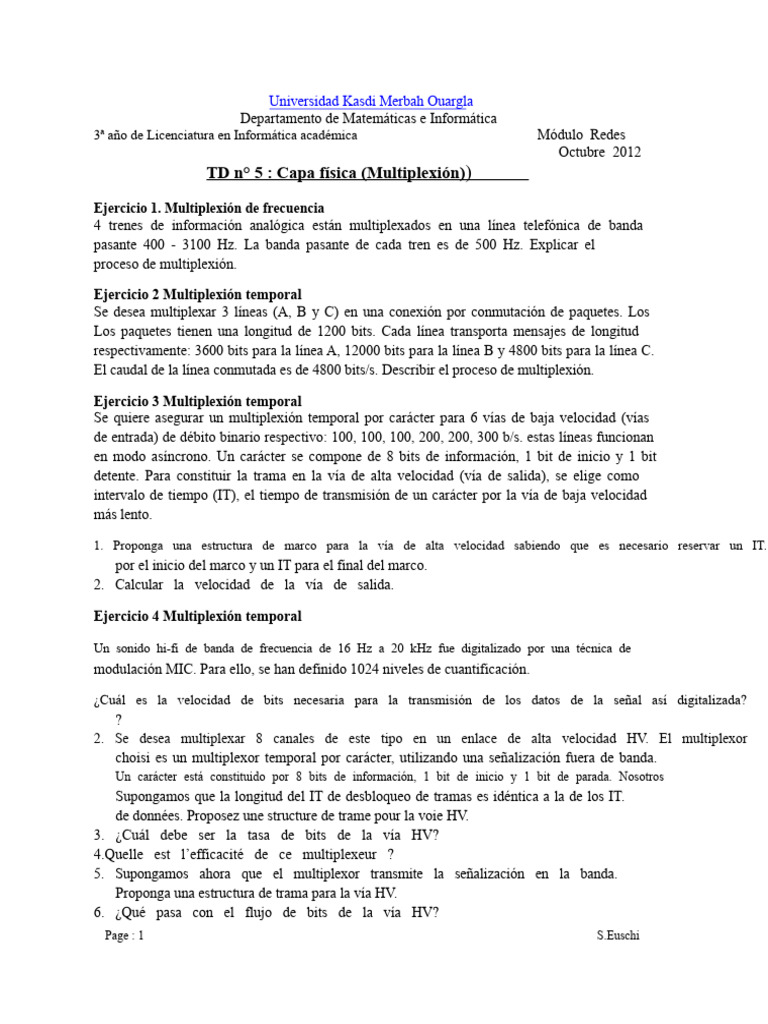 TD5 Redes | PDF | Multiplexación | Velocidad de bits