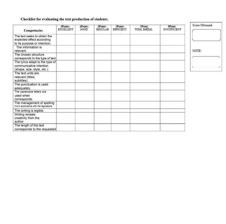 Checklist For Evaluating Text Production | PDF