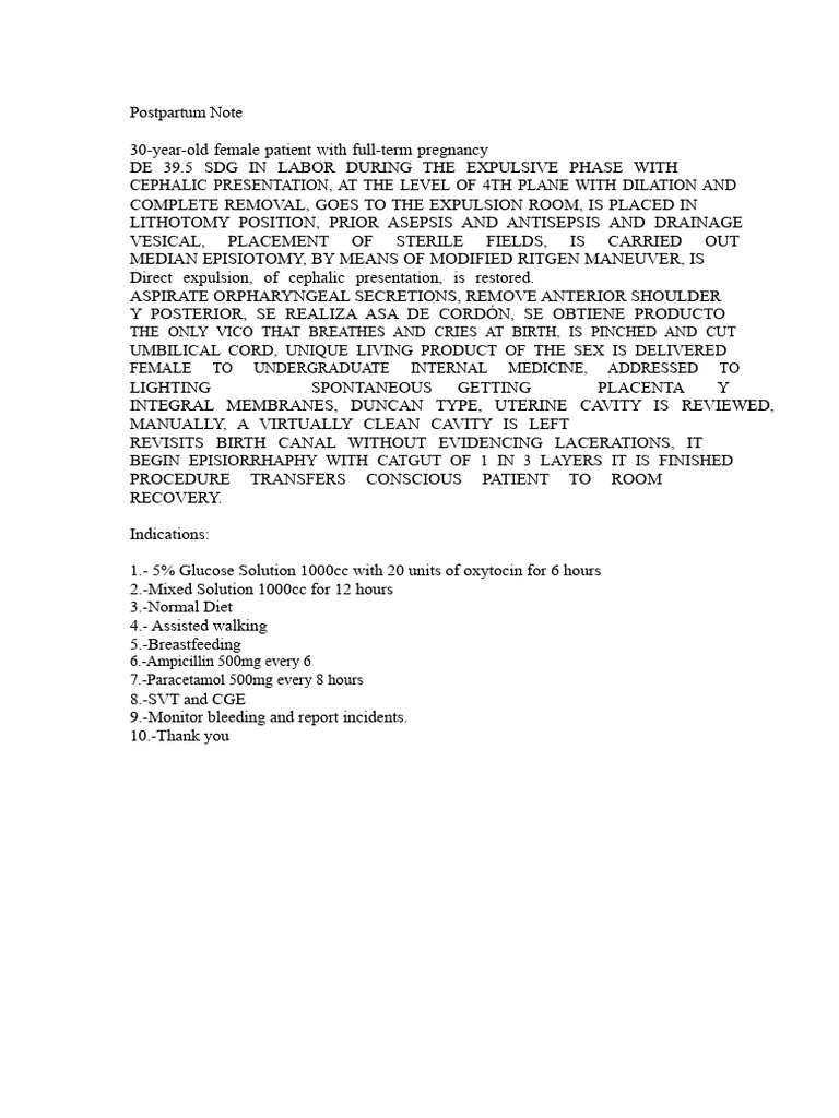 Postpartum Note | PDF