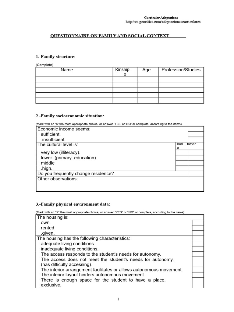 Family and Social Context Questionnaire | PDF | Behavioural Sciences ...