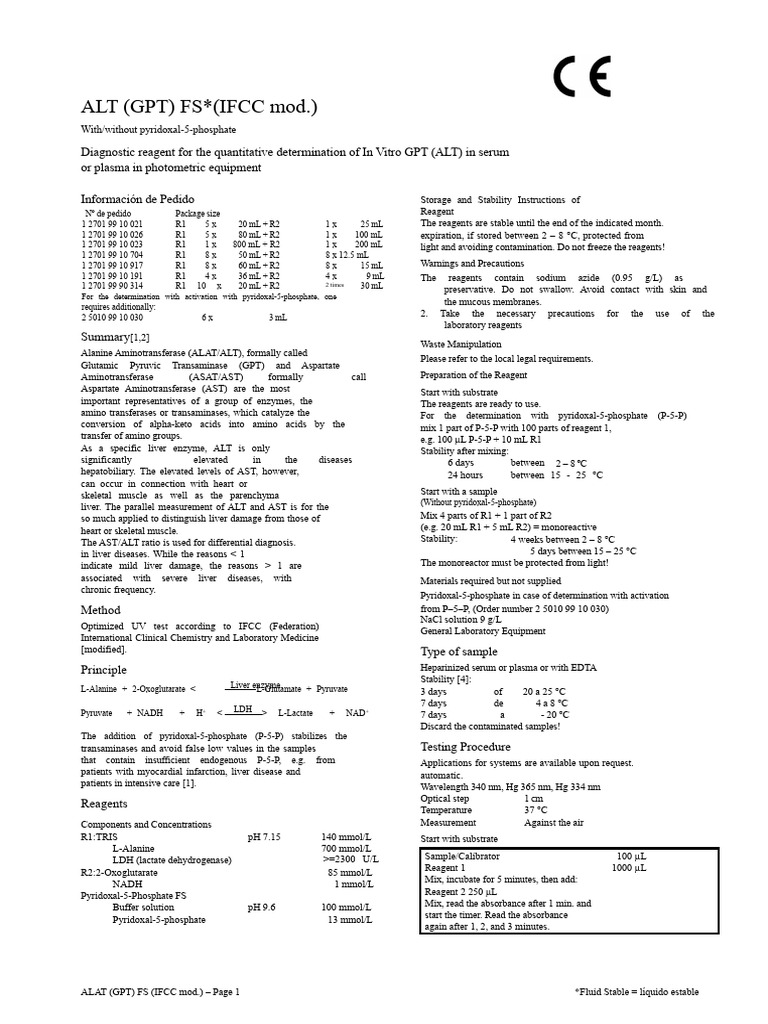 ALT (GPT) Test Reagent Instructions | PDF | Alanine Transaminase ...