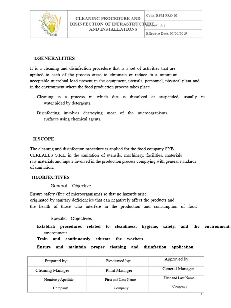 Cleaning and Disinfection Procedure Guide | PDF | Hygiene