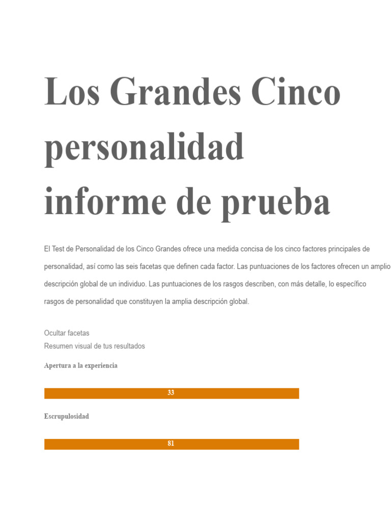 informe de la prueba de personalidad de los cinco grandes | PDF ...
