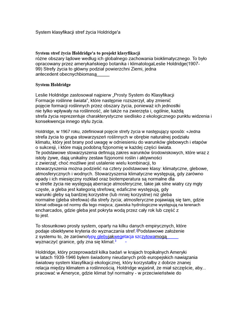 System Klasyfikacji Stref Życia Holdridge'a | PDF