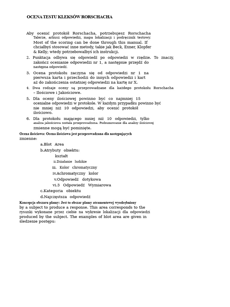 Ocenianie Testu Plam Rorscha | PDF