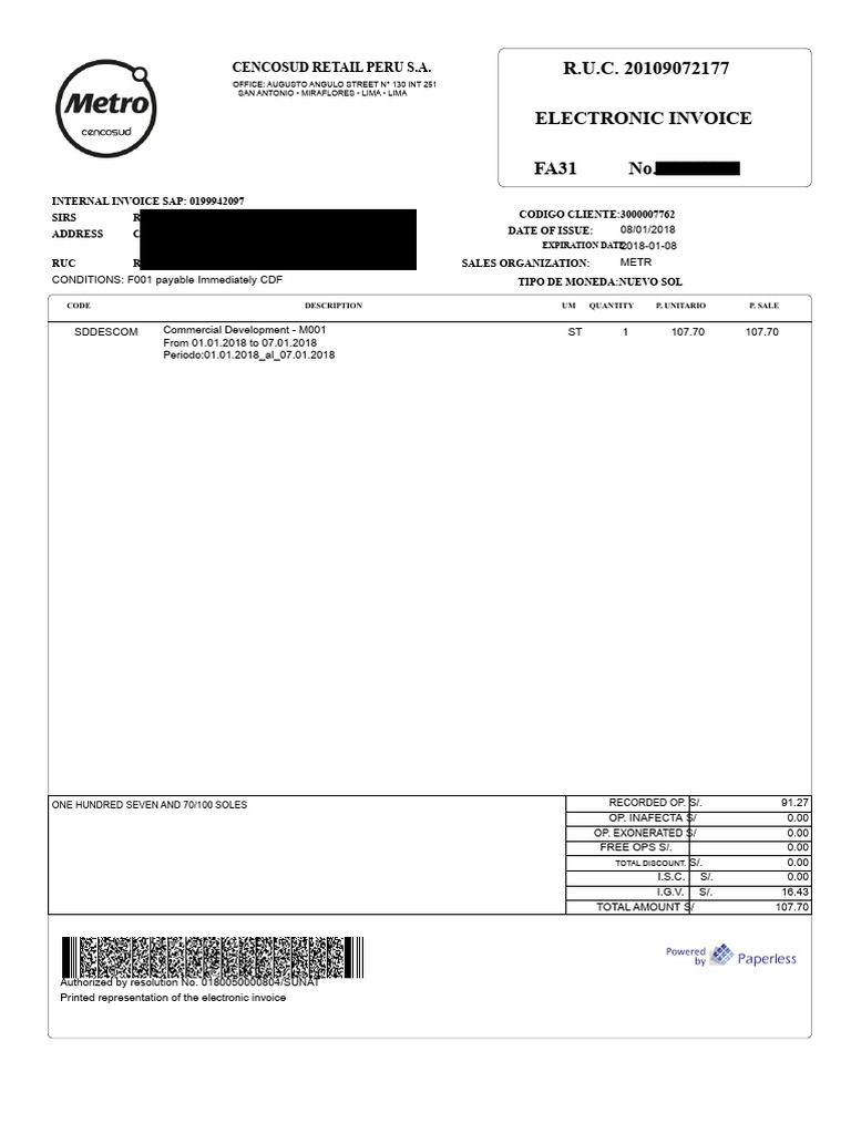 Metro Invoice 2 | PDF | Invoice | Payments