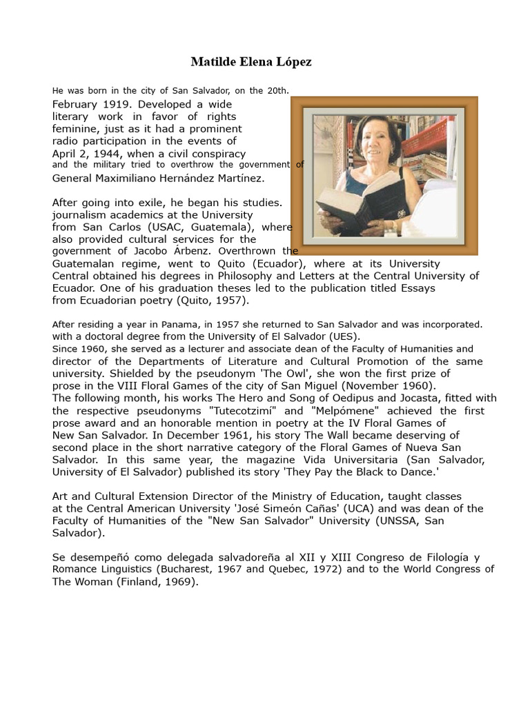 Matilde Elena López: Literary Legacy | PDF | El Salvador
