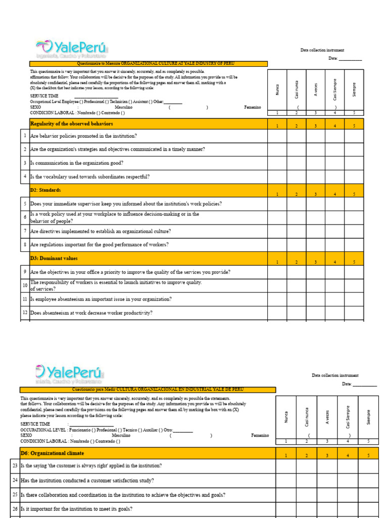 Organizational Culture Survey - Chiavenato - Likert | PDF | Organizational Culture | Social ...