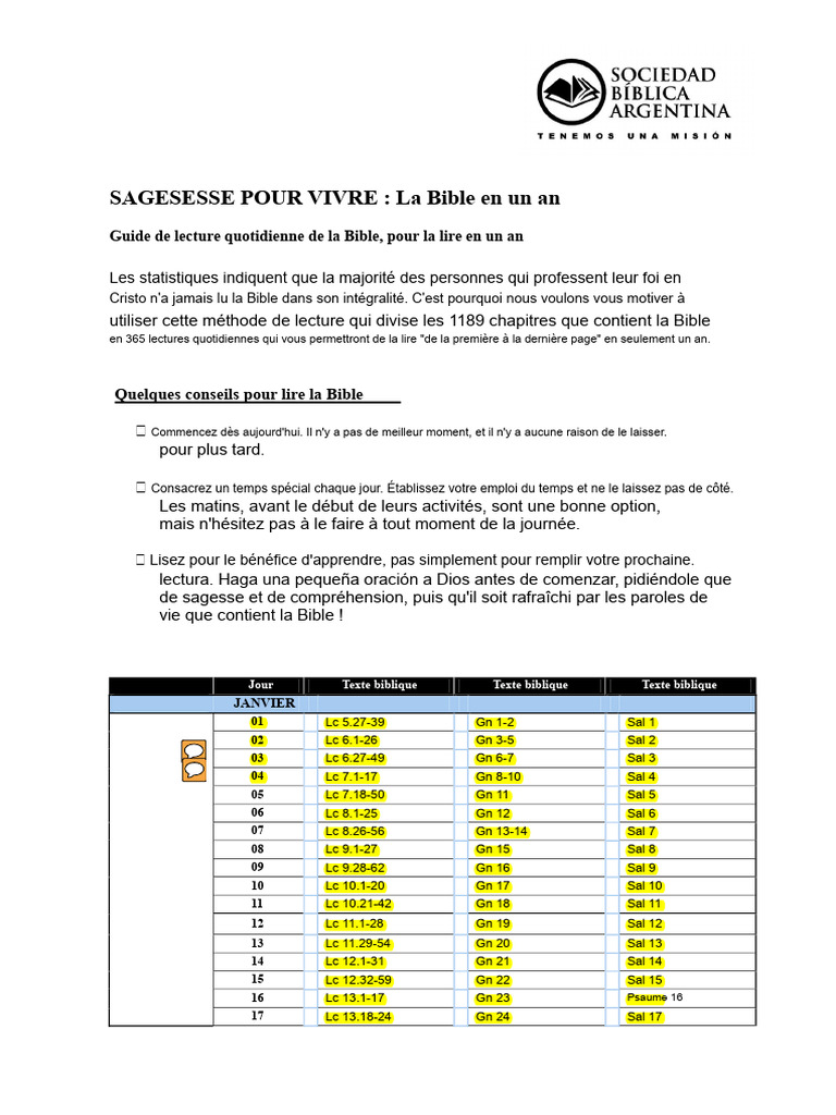 Lire la Bible en un an : Guide quotidien | PDF | Bible | Psaumes