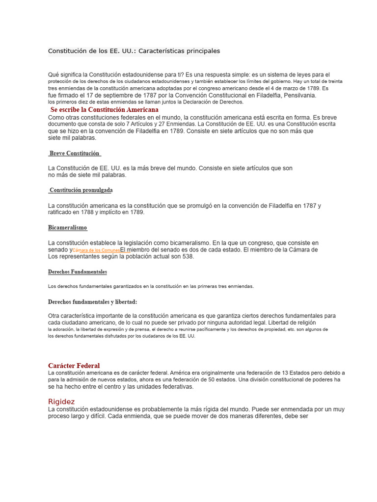 Características Destacadas de La Constitución de Los EE. UU. | PDF ...