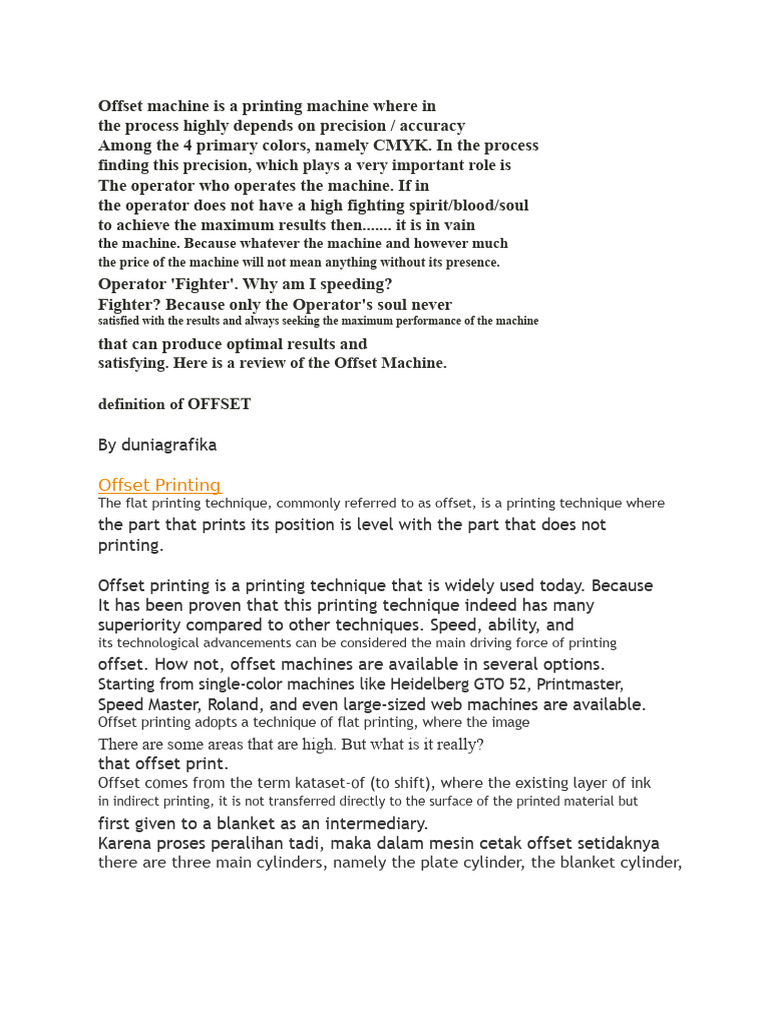 Offset Machine | PDF | Printing | Publishing