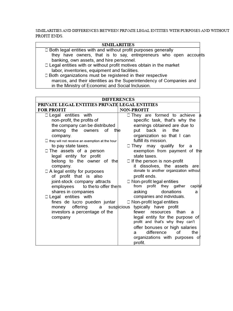 Similarities and Differences Between Private Legal Entities With and ...