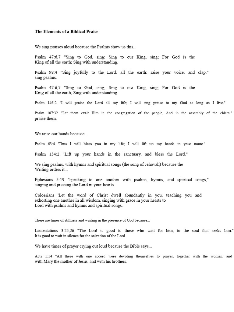 Elements of Biblical Praise Explained | PDF | Hymns | Psalms
