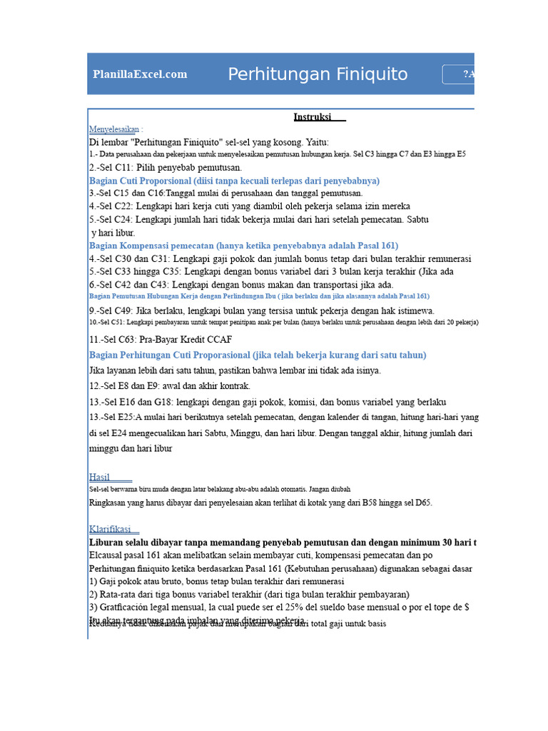 Lembar Excel Untuk Perhitungan Pesangon Chili | PDF