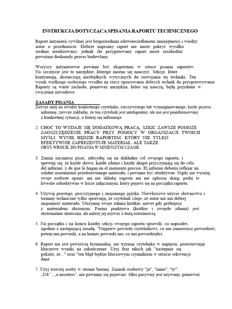 Instrukcja Pisania Raportu Technicznego | PDF