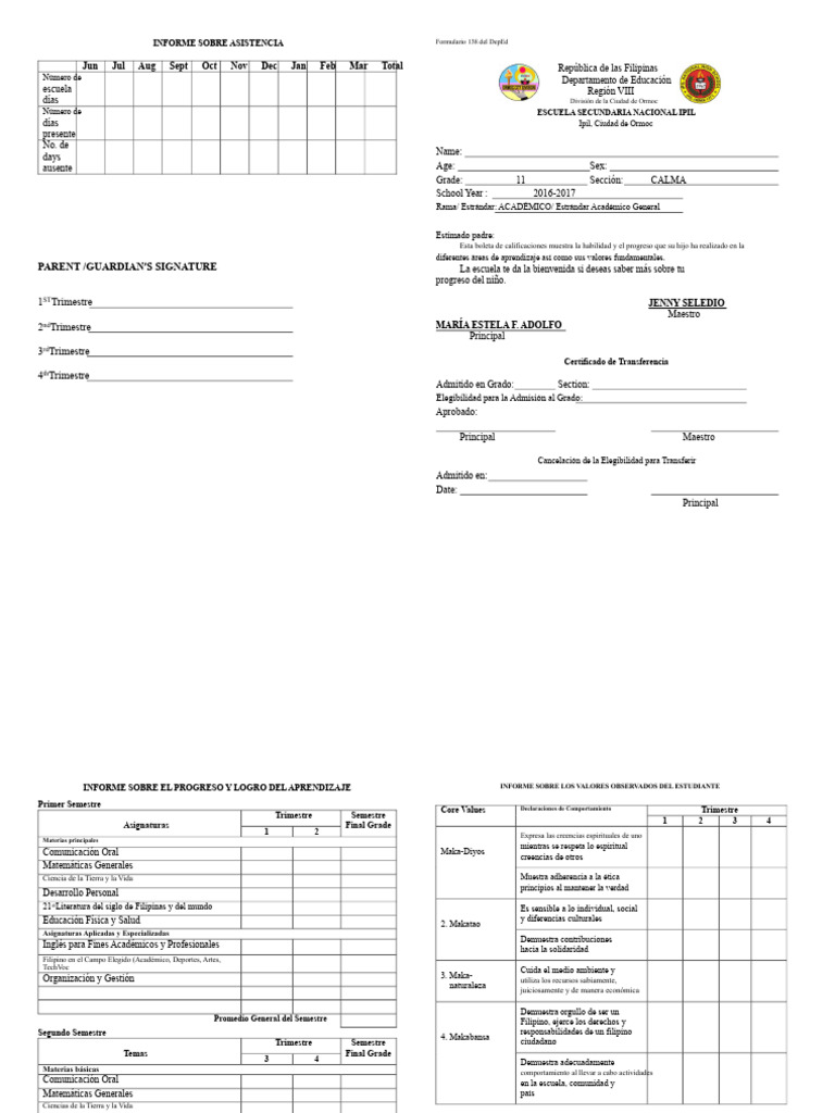 Boleta de Calificaciones de Preparatoria | PDF