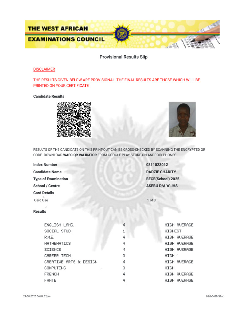 WAEC Candidate EResults | PDF
