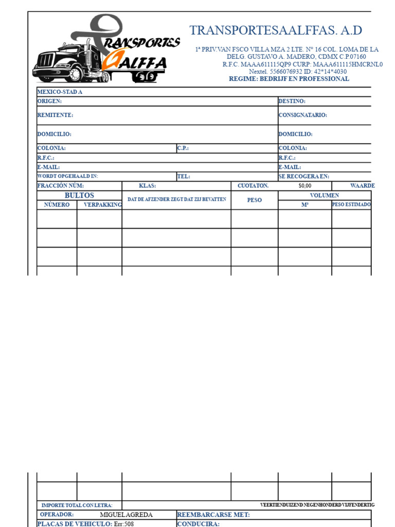 CARTA PORTE.xlsx | PDF