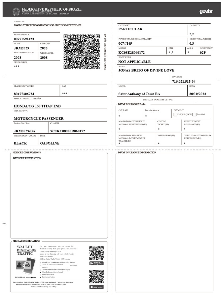 Vehicle Registration Document | PDF | Vehicles | Transport
