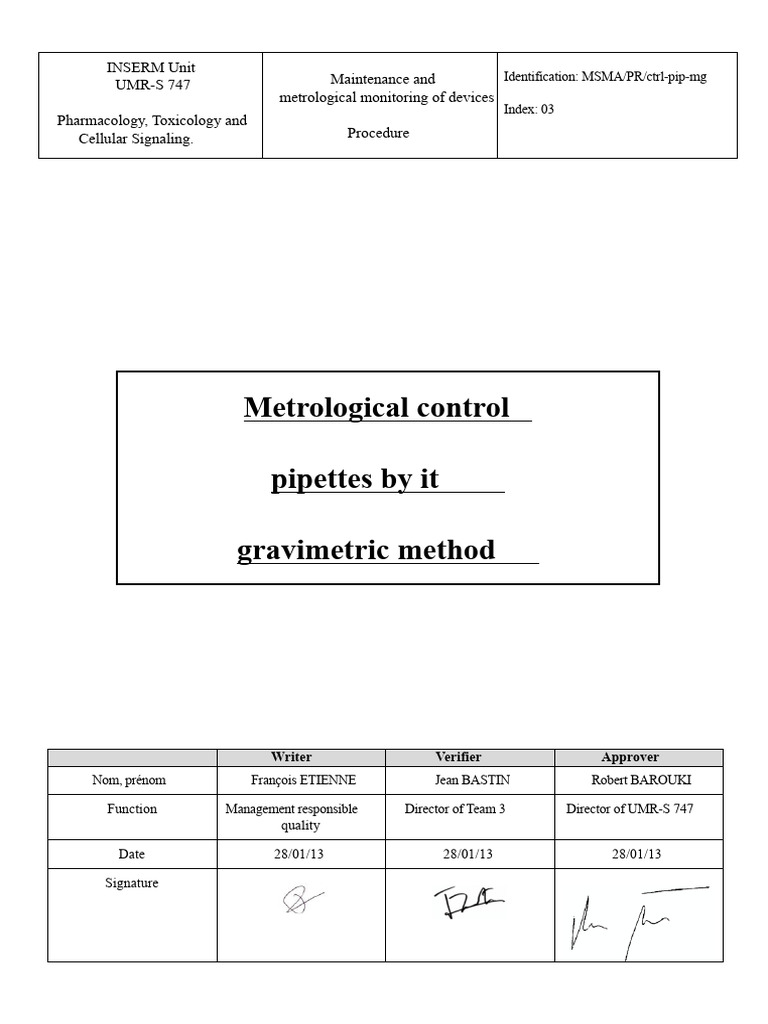 Metrological Control of Pipettes by Gravimetric Method Corrected by Eva ...