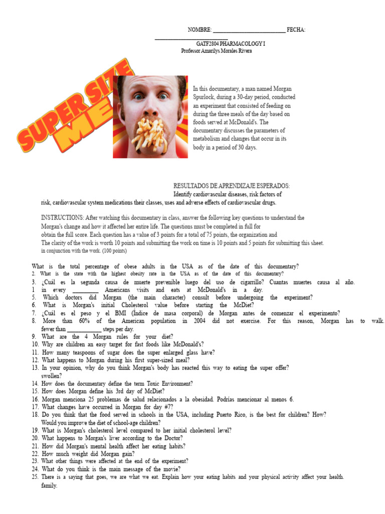 Questions Supersize Me | PDF | Dieting | Obesity