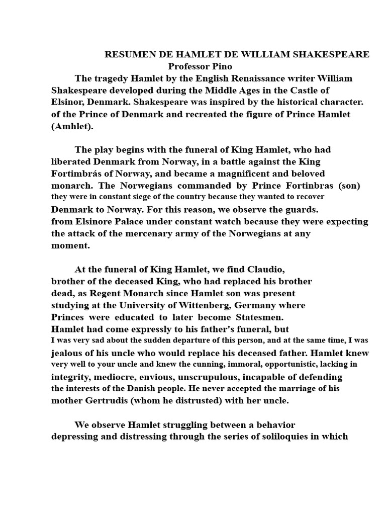 Summary of Hamlet by William Shakespeare | PDF | Hamlet | Shakespearean ...