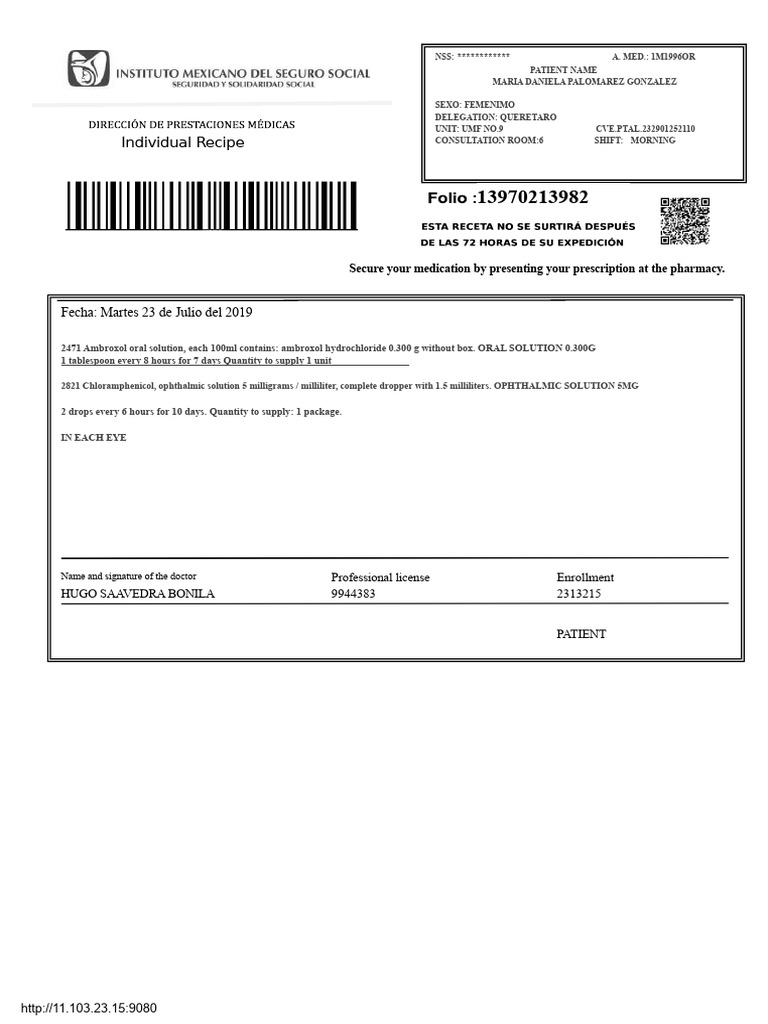 IMSS Prescription Insurance EDITABLE | PDF