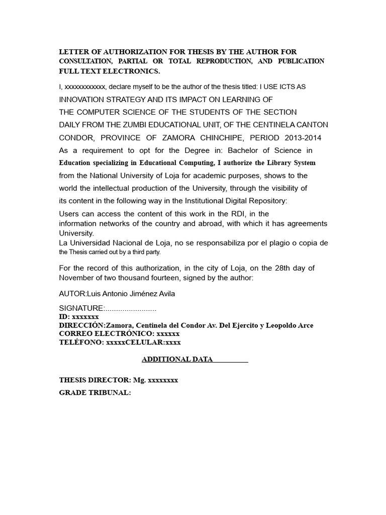 Thesis Authorization Letter | PDF