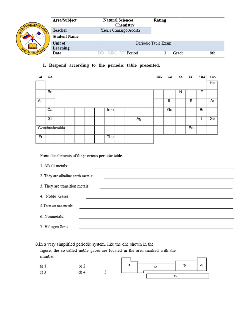 Periodic Table Test | PDF