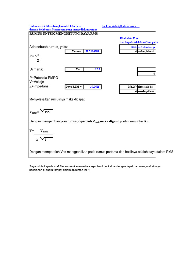 Rumus Daya RMS dan Impedansi | PDF