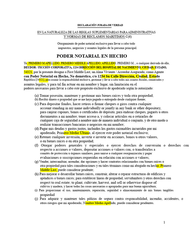 Poder Notarial Exclusivo para Asuntos Legales | PDF | Compartir ...