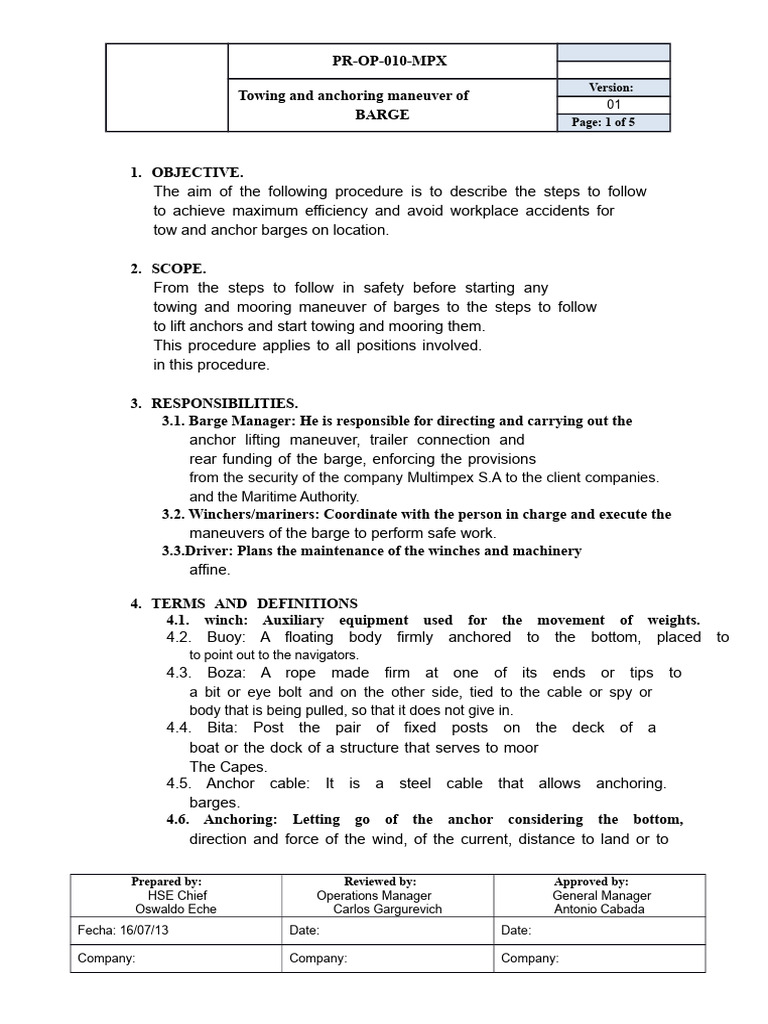 Barge Towing and Anchoring Procedures | PDF | Anchor | Shipping